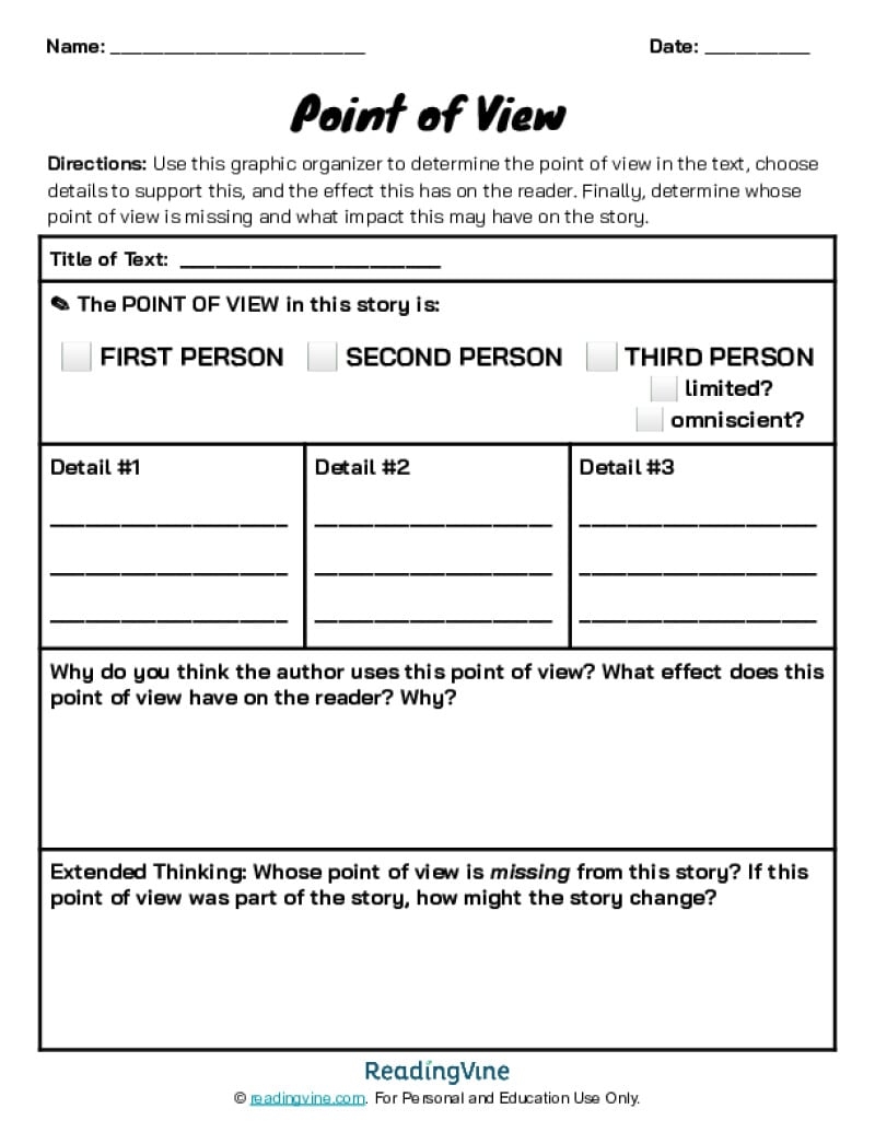 Point Of View Anchor Chart Free Printable - Learn with Charts